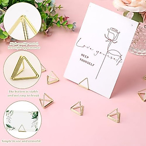 KALIONE 60 Pieces Triangle Place Card Holders Gold Table Number Holders Mini Table Picture Holders Name Place Card Photo Stand Holder Clips for Office Restaurant Wedding Anniversary Party