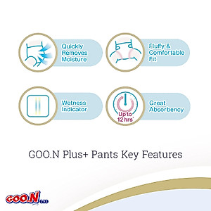 GOO.N Plus+ Pants L Size (up to 31 lb) Unisex 132 Count [3-Pack] Japanese Pull-up Skin Comfortable Design, Made in Japan