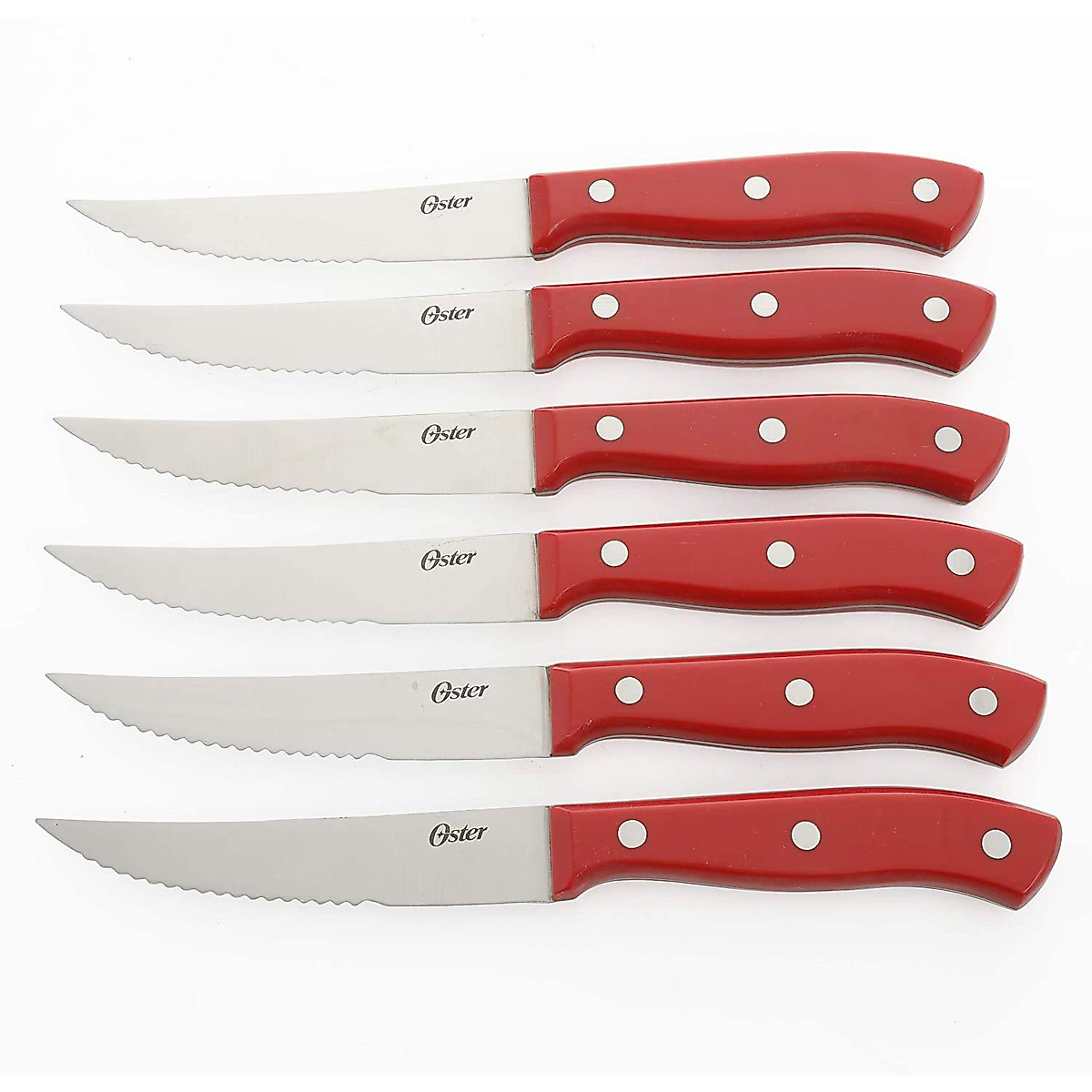 Oster Evansville 14 Piece Stainless Steel Cutlery Block Set, Red Handles