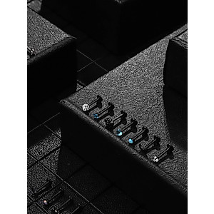 Stainless Steel Lip Studs Labret Lip Rings Cartilage Tragus Piercing Jewelry for Women Party Wear or Clothes Matching 16 G, 30 Pieces (Black)