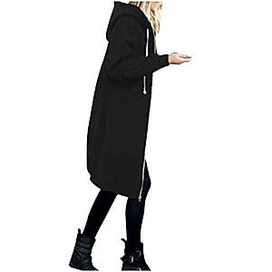 Zip Up Hoodies Women's Casual Long Tunic Sweatshirt Fall Winter Windproof Drawstring Hooded Jacket Outerwear with Pockets