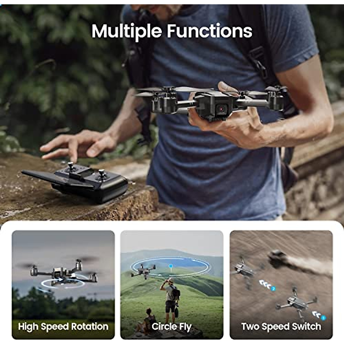 Holy Stone HS440 Foldable FPV Drone with 1080P WiFi Camera for Adult Beginners and Kids; Voice Gesture Control RC Quadcopter with Modular Battery for long flight time, Auto Hover, Carrying Case