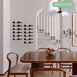 XMANTSEA Wine Rack Wall Mounted, Black Metal Iron Hanging Wine Bottle Holder, Wall Display Rack for Standard Wine Bottles, Rustic Wine Storage for Kitchen and Home Décor, Set of 6 (Black)