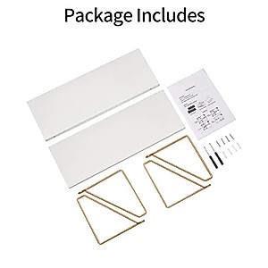 Afuly Floating Shelves Rustic Wall Shelves, Metallic Gold White Wall Mounted Shelves, Wall Hanging Storage for Bathroom Kitchen Bedroom, Wood Metal Chic Wall Bookshelf, Set of 2…