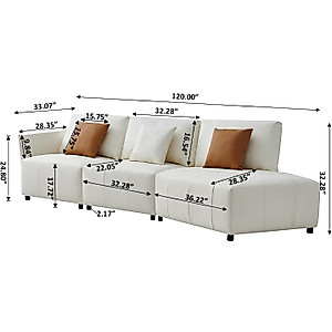 120'' Leather Sectional Couch for Living Room, Modern Modular Sectional Sofa, Ergonomic L Shaped Sofa 4 Seat Sofa, Curved Couch with Button Tufted Seat Cushion & 3 Pillows for Apartment, Office, Beige