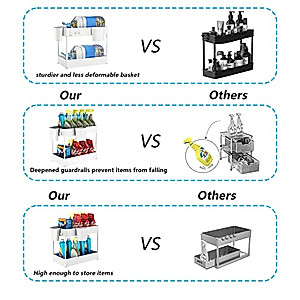2 Pack Under Sink Organizers and Storage, 2-Tier Under Bathroom Kitchen Sink Organizer with 12 Hooks 4 Hanging Cups,Stable and Sturdy Under Cabinet Organizers for Bathroom Kitchen (White)