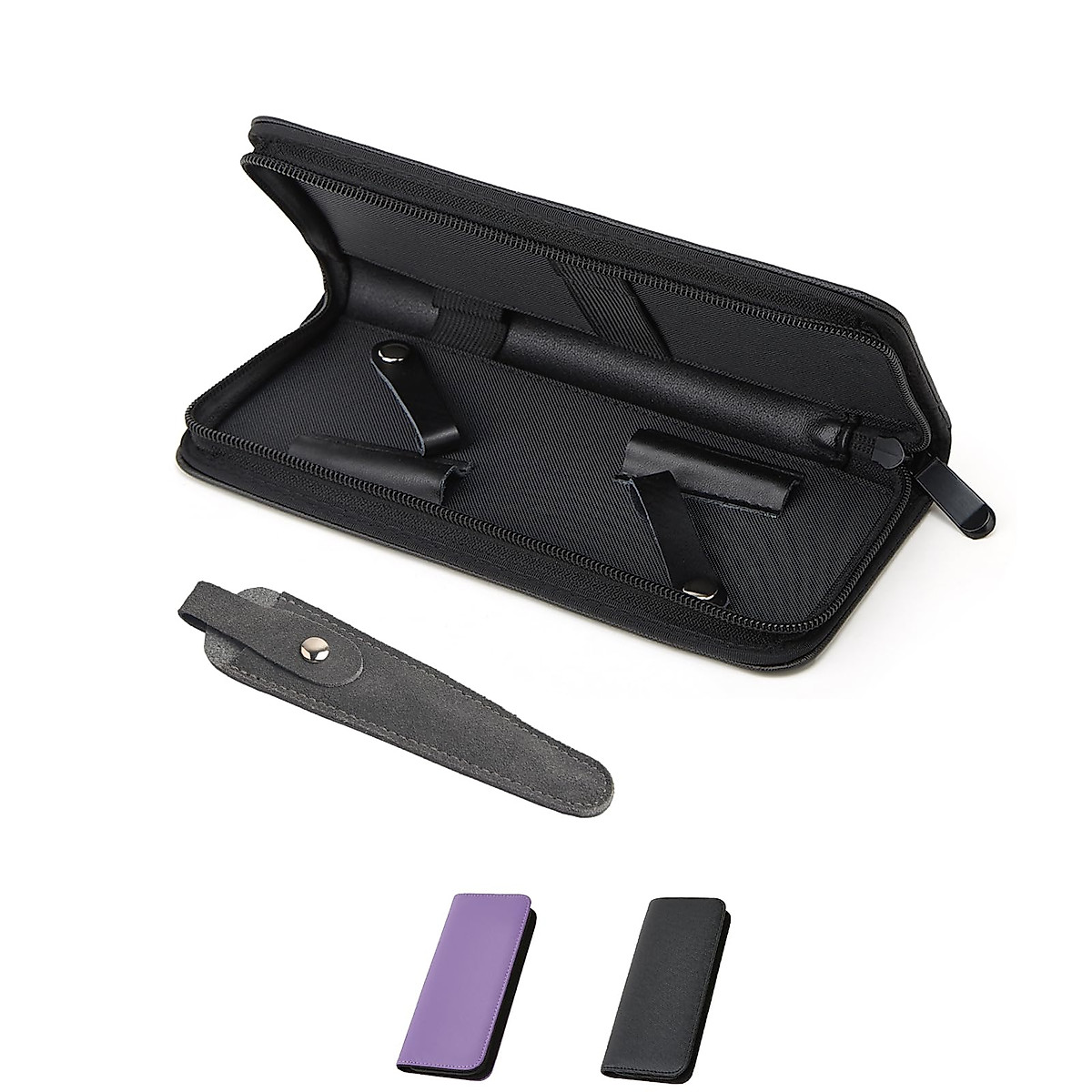 LAKE of FIRE Scissors Case with Zippers and Leather Cover for Convenient Storage and Protection (Black+Gray)