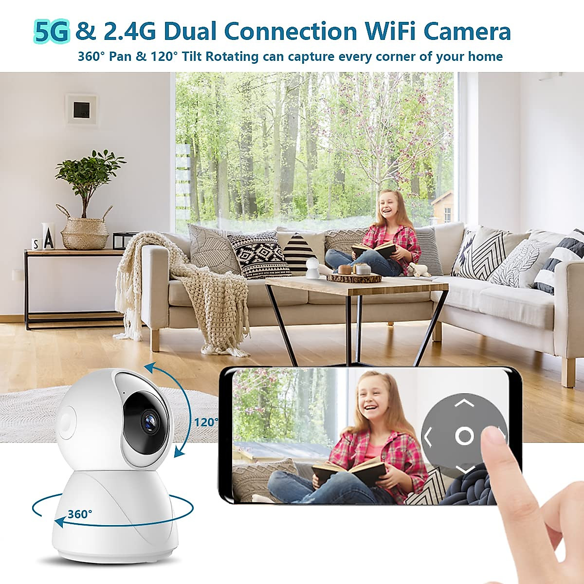 2K Baby Monitor Camera with Phone App, 5G WiFi Security Camera Indoor, 360 PTZ Home Camera for Pet, Color Night Vision, 2-Way Audio, Motion Detection