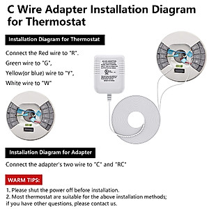 Hotop 2 Pack 24 Volt Transformer, 16.4FT Long C Wire Adapter Thermostats for Most Versions of Smart Thermostat and Ring Doorbell, Compatible with Nest Ecobee Sensi and Nest Skybell Eufy Wyze