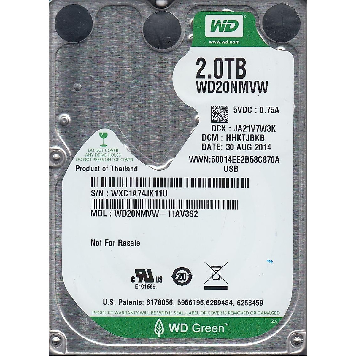 WD20NMVW-11AV3S2, DCM HHKTJBKB, Western Digital 2TB USB 2.5 Hard Drive