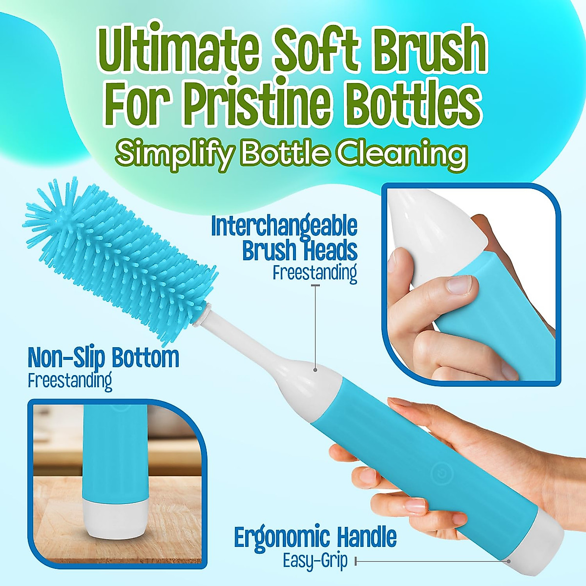 HOMEIFY Electric Bottle Brush Cleaner with Drying Rack - USB Rechargeable Bottle Cleaner Kit with Interchangeable Silicone Brush Heads for Pacifiers,