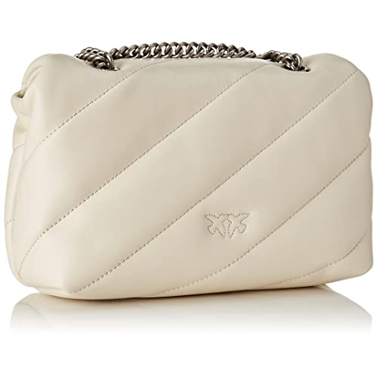 Pinko CROSSBODY BAG IN WHITE PUFF LEATHER WITH LOGO AND SILVER CHAIN ​​ADJUSTABLE SHOULDER STRAP 100039A0F2