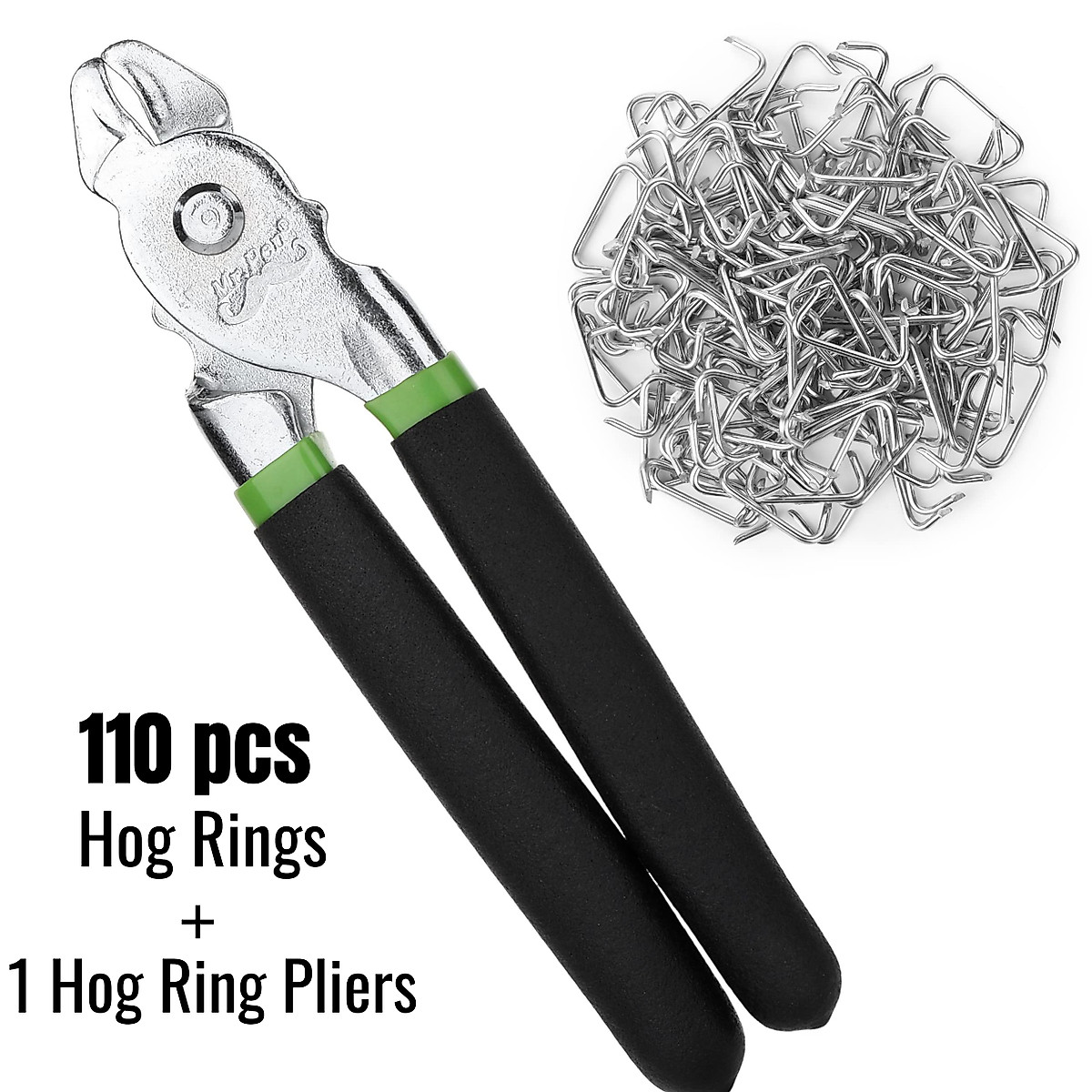 Mr. Pen- Hog Ring Pliers Kit, 110 Pack 3/4" Galvanized Hog Rings with 1 Hog Ring Pliers, Hog Rings and Pliers, Hog Ring Pliers for Fencing, Automotive Upholstery Hog Rings and Pliers