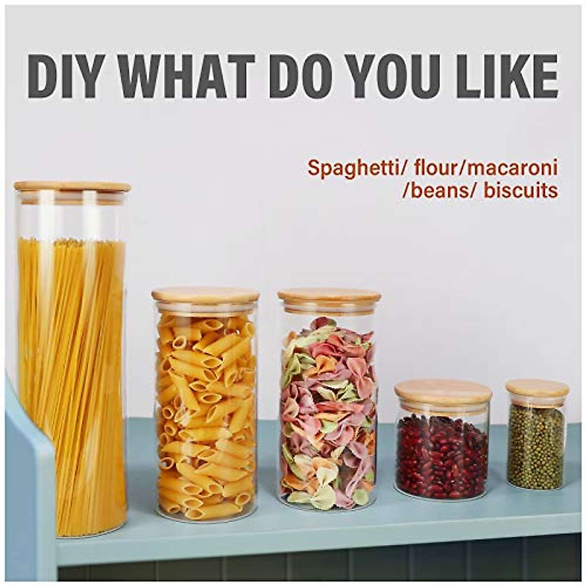 6 oz Glass Jars with Bamboo Lids , Borosilicate Glass Airtight Canisters sets, Glass Food Storage Container, Pantry Organization and Storage Jars, Kitchen Canisters Sets, Spice Jars of 15