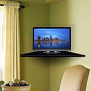 evron Super Large Corner TV Stand Floating Shelf Wall Mounting Clear Acrylic Triangle,TV Stand up to 50 inch (Black)