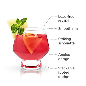 Viski Raye Footed Crystal Punch Cups Set of 2 - Premium Crystal Clear Glass, Stemless Heavy Base Punch Cocktail Glass Gift Set, 8 oz