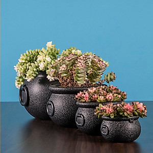 Glocamping 4 in 1(7.4”, 5.5”, 3.7”, 2.8”) Package Large Black Plastic Witch Cauldron Kettle, Candy Holder, Party Favor Decoration for St Patrick’s Day & Halloween