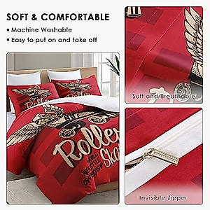 Duvet Cover Queen Size, Vintage Racing Red Exercise Bedding Set with Zipper Closure for Kids and Adults, America Gray Roller Comforter Cover with 2 Pillow Shams for Bedroom Bed Decor