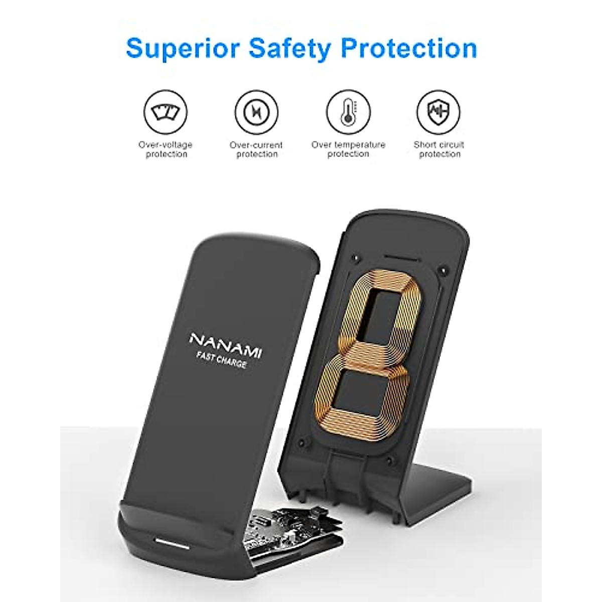 NANAMI Wireless Charger [2 Pack] - 10W Qi-Certified Fast Wireless Charging Stand for Apple iPhone 14/14 Pro/13/12/11/X/XR/8, Cordless Phone Charger Dock for Samsung Galaxy S23/S22/S21/Note 20, Pixel 6