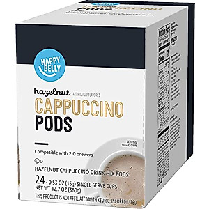 Amazon Brand - Happy Belly Light Roast Cappuccino Coffee Pods Compatible with K-Cup Brewers, Hazelnut Flavored , 24 Count