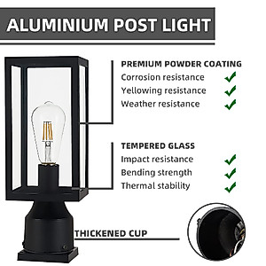 Windben Outdoor Post Light,Lamp Post Light Fixture,Post Lantern with Pier Mount Base,Matte Black,5 inches,Suitable for Gardens,Yards,Balconies or Entrances,etc