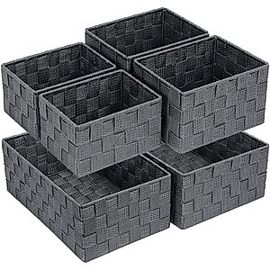 Posprica Woven Storage Baskets for Organizing 6 Pack, Large&Small Storage Cube Bins Set for Bathroom, Storage Boxes Container for Drawer, Closet, Shelf, Dresser, Dark Grey
