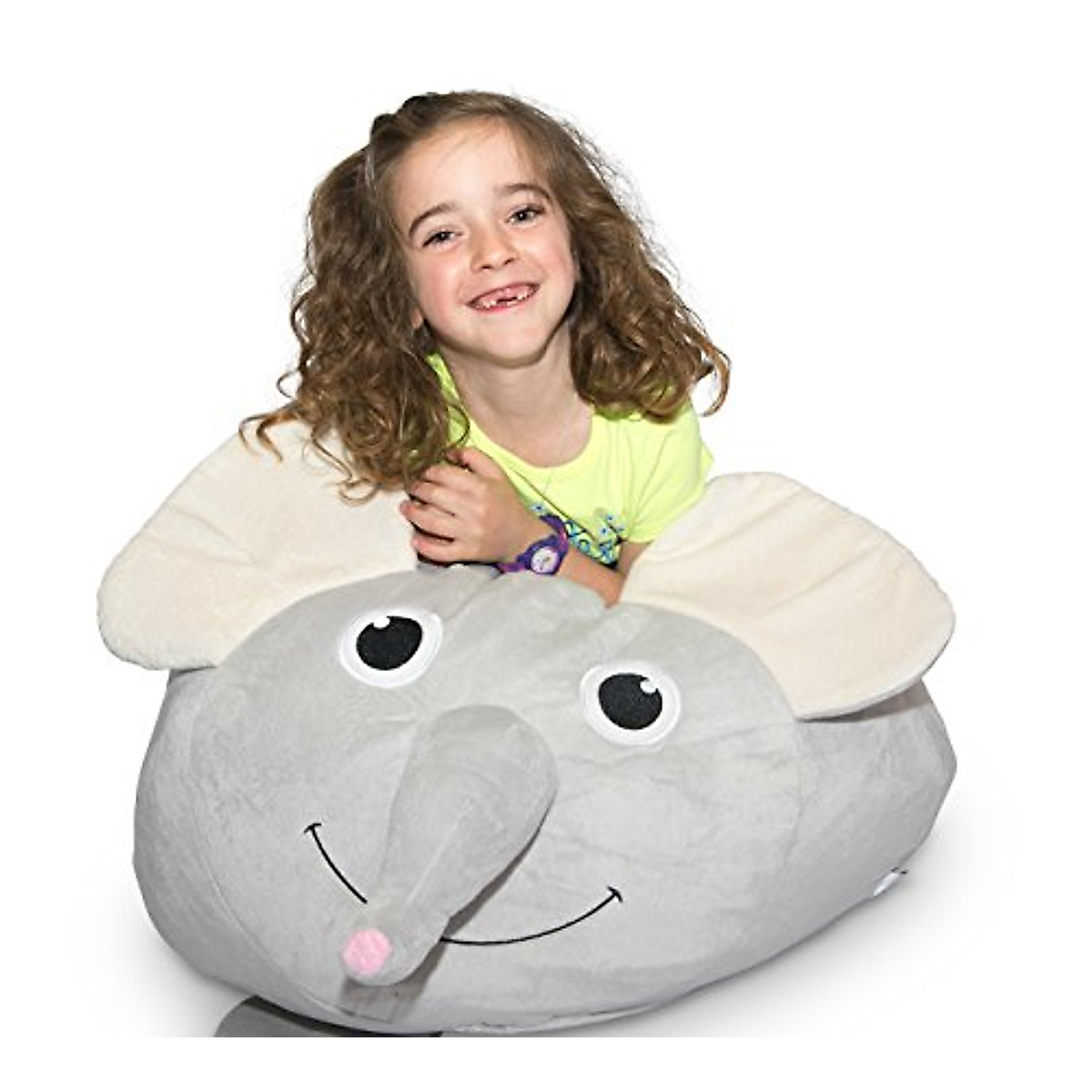 Jumbo Storage Bean Bag - Cover only - “Soft ’n Snuggly” Comfy Fabric Kids Love - Elephant - Store Stuffies, Extra Blankets & Pillows Too