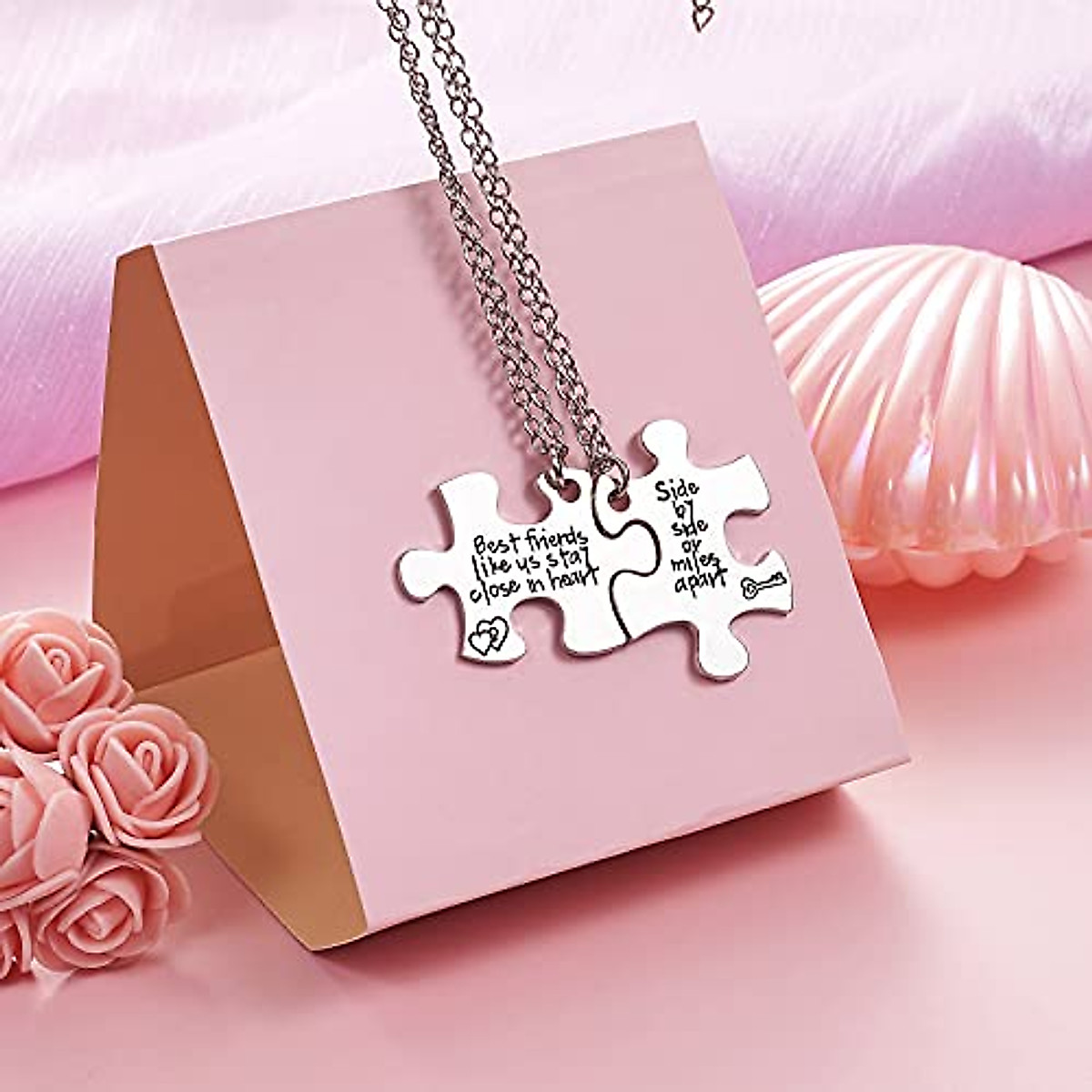 Melix Home Friendship Necklace for 2 Side by Side Best Friends Close in Heart Necklace Set