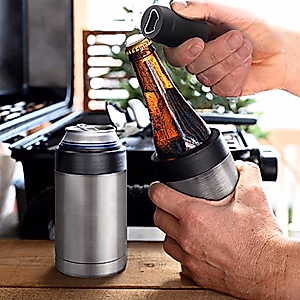 Stepstall Beer Bottle and Can Cooler with Beer Opener, 12 oz. Slim Can Beer Bottle Insulators Holder, Vacuum Insulated Double Walled Stainless Steel, Silver