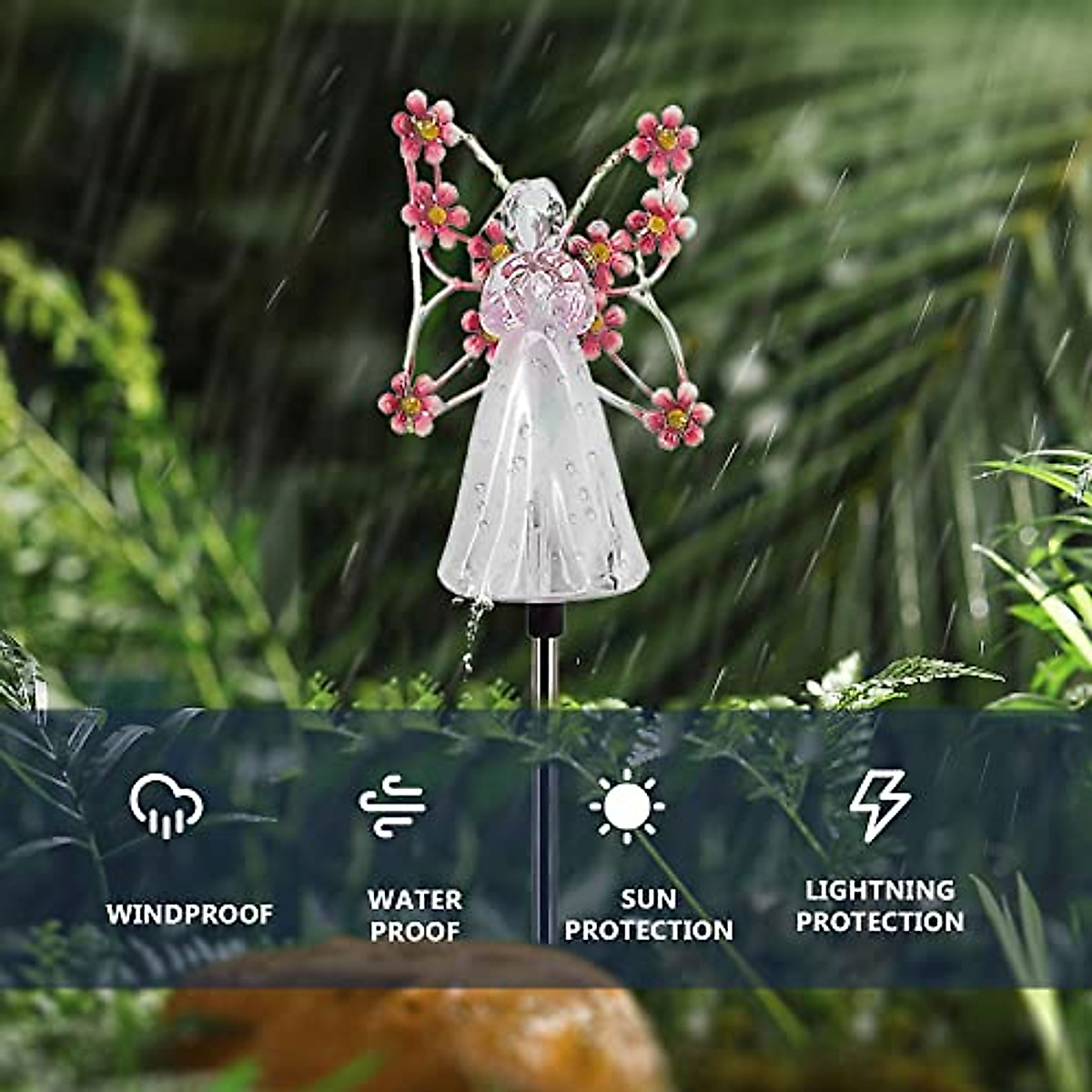 soputry Waterproof Solar Angel Lights, 2023 New Solar Angel Garden Stake Lights, Solar Powered Decorative Light for Garden Yard Patio Cemetery Grave Decorations (Yellow)