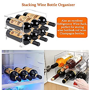 Geelyda Water Bottle Storage Organizer, 2 Pack 6 Water Bottle Holder for Cabinet - Fridge Cabinet Kitchen Organizer for Champagne Wine Water Bottles, Stackable Water Bottle Organizer for Refrigerator