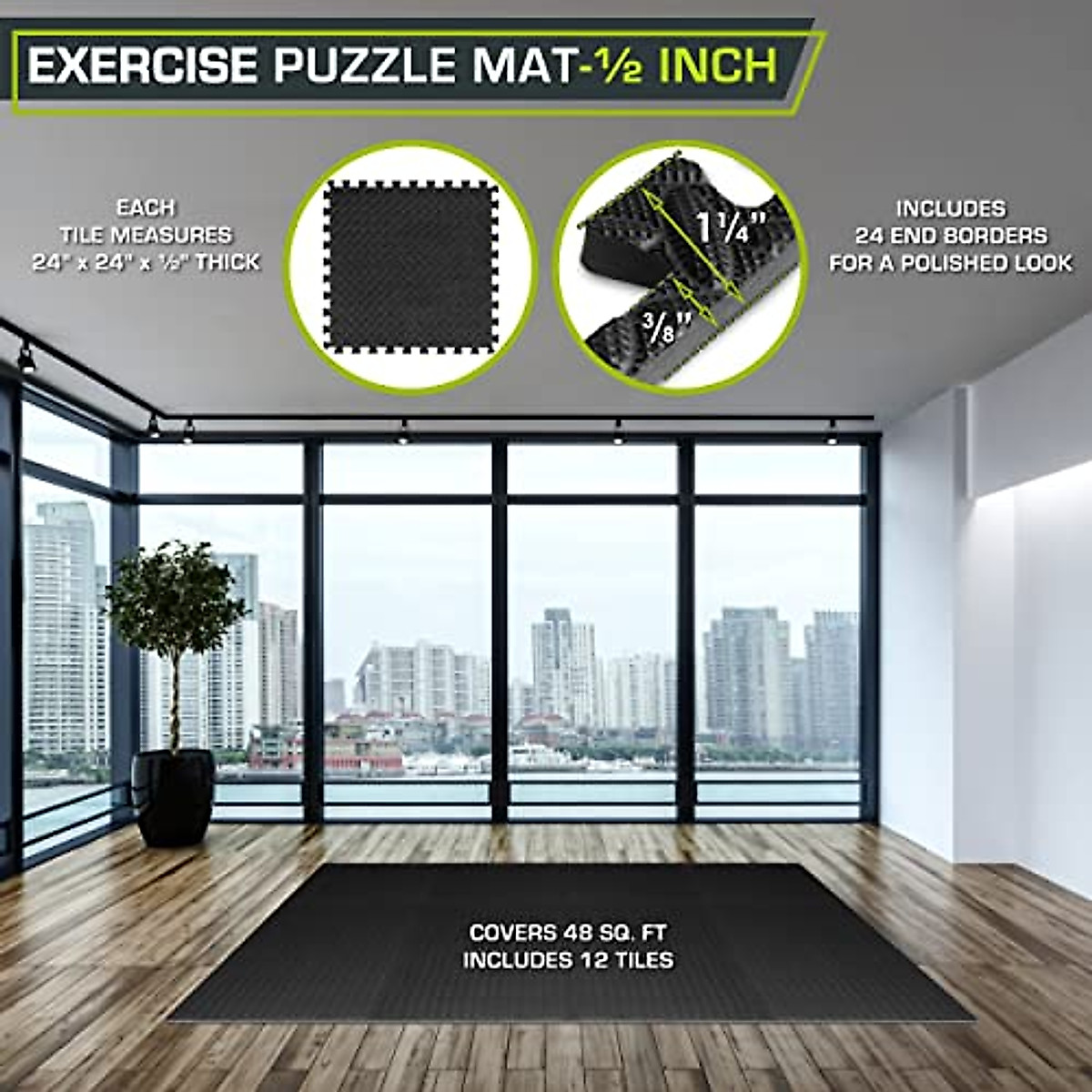 ProsourceFit Exercise Puzzle Mat ½ inch, EVA Foam Interlocking Tiles Protective and Cushion Flooring for Gym Equipment, Play Area, Available in packs of 24 SQ FT, 48 144 FT