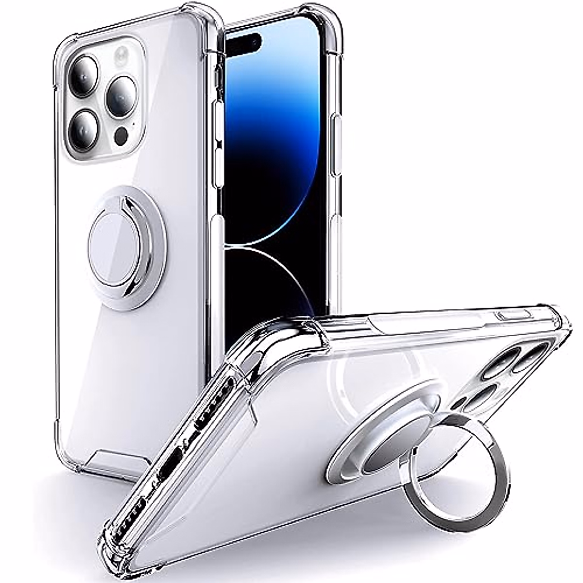 Silverback Crystal Clear for iPhone 14 Pro Case with Ring Stand, Slim Soft TPU Shockproof Protective Phone Case, Shock Absorption Bumper Case for Apple iPhone 14 Pro 6.1 inch