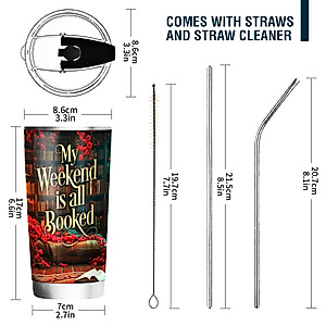 Bad Bananas Gifts for Book Lovers - 20oz Stainless Steel Tumbler - My Weekend is All Booked - Petals - Bookish Gifts for Women