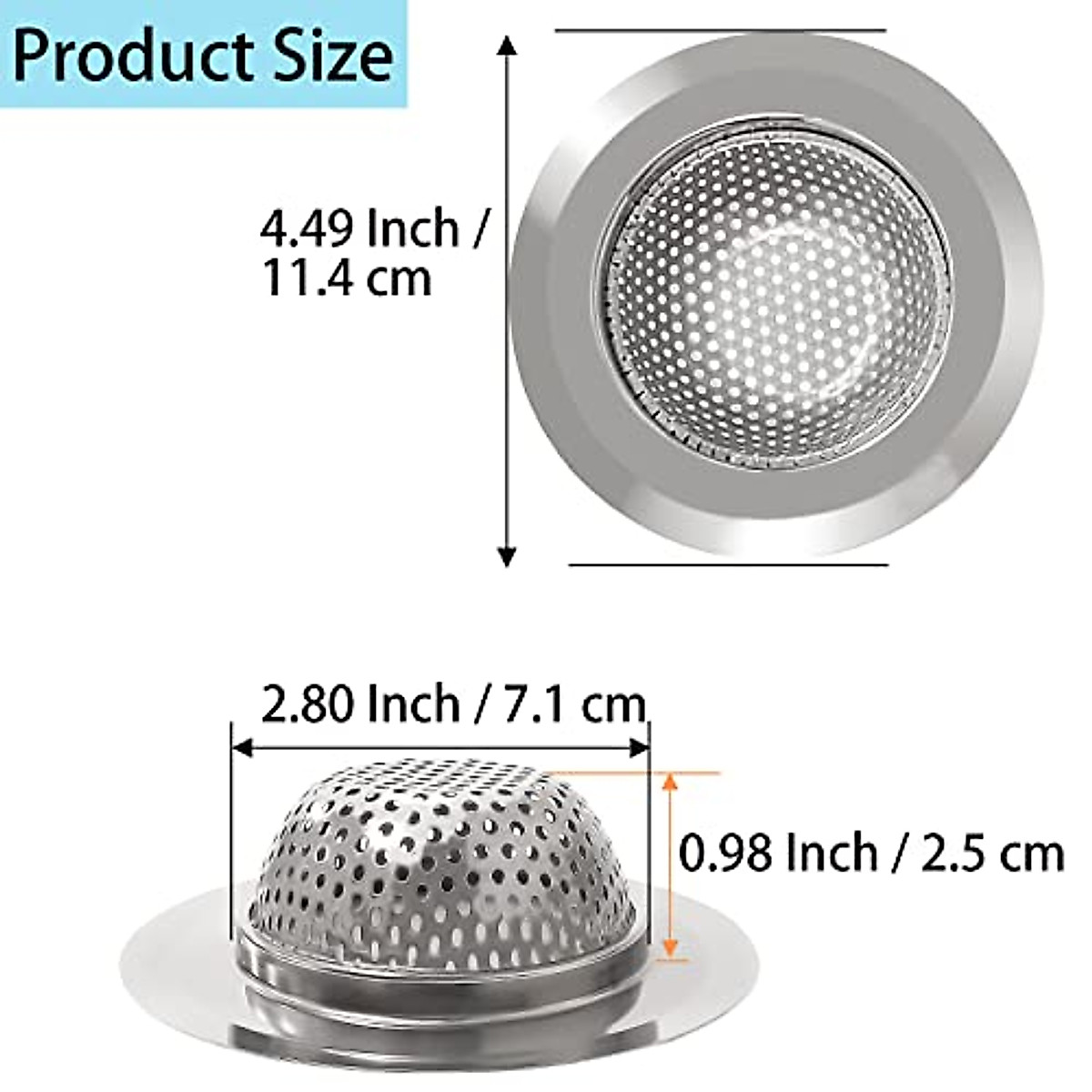 YouOKLight Kitchen Sink Strainer, Sink Strainer, Kitchen Sink Drain, Stainless Steel Sink Strainer Basket, Large Wide Rim 4.4" Diameter for Home, Kitchen, Bathroom and Other Drains. Pack of 2