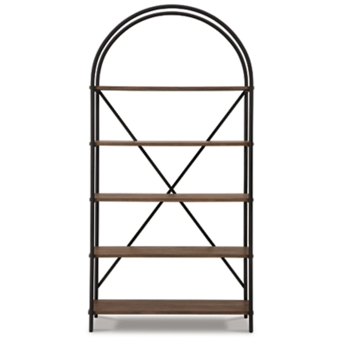 Brown Black Bookcase, Bookshelf 5 Tier Bookcase Arched Display Racks Tall Standing Bookshelves, Storage Rack Shelf Large Black Book Shelf for Bedroom, Living Room, Home Office