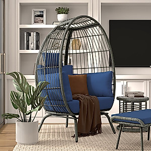 YITAHOME Egg Chair Outdoor, 370lbs Capacity Wicker Patio Basket Chair, All-Weather Oversized Stationary Egg Lounger Chair for Indoor Living Room Outside Balcony Backyard (Black)