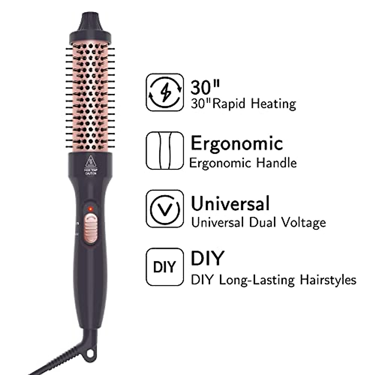 PHOEBE 1.25 Inch Curling Iron Brush Ceramic 1 1/4 Inch Double PTC Heated Hair Curling Comb Tourmaline Ionic Hair Curler Curling Iron Dual Voltage for Traveling On Long, Medium Hair
