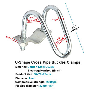 10 PCS Cross-Connector Vertical Pipe Clip Crossover Clamps Tube Buckle Steel Pipe Connector Fixator for Farm, Greenhouse Awning Frame Top Rail Fence Scaffolding Piping, Max Clampable Tube Dia 1 1/4"