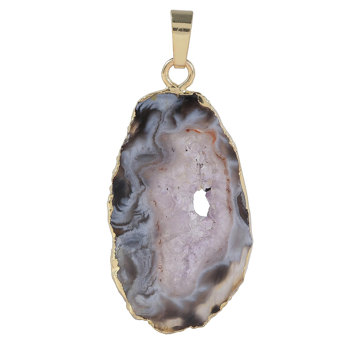SUNYIK Irregualr Natural Agate Quartz Geode Druzy Pendant Necklace Healing Crystal,Gold Plated, 0.8"-1.6"
