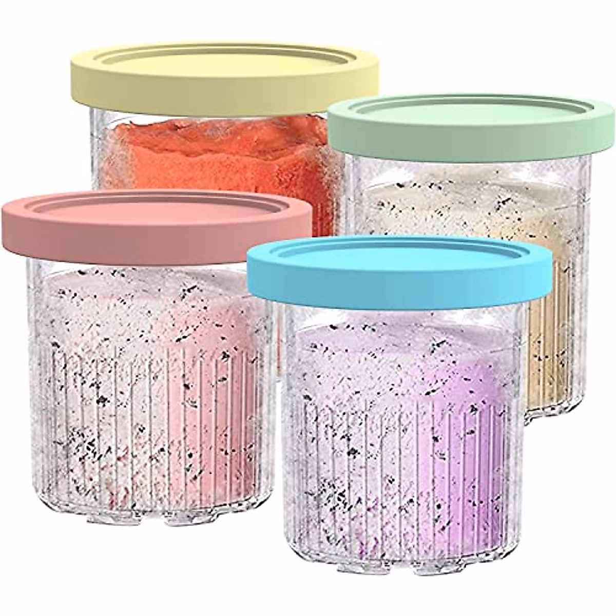 Containers Replacement for Ninja Creami Pints and Lids - 4 Pack, 24oz Cups Compatible with NC500 NC501 Series Ice Cream Maker - Dishwasher Safe, Leak Proof Lids Pink/Mint/Yellow/Blue