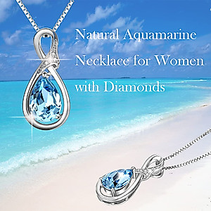 CTIEIP Diamond and Natural Aquamarine Sterling Silver Teardrop Necklace, Hypoallergenic Necklace, Anniversary Birthday Diamond Aquamarine Jewelry Gifts for Women,Gift for Mom