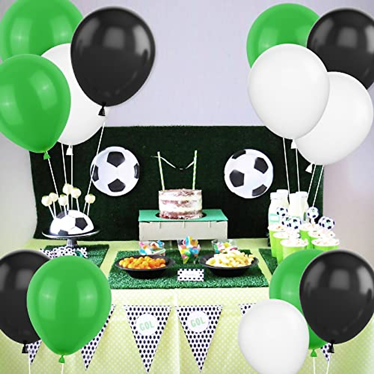 Black White Green Balloons, 60PCS Green Black Foootball Birthday Balloons, 12Inch Green White Latex Balloons Foootball Party Balloons for Boys Video Game Sprots Soccer Theme Party Baby Shower Supplies
