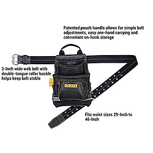 DEWALT DG5433 Tool Bag, 10 Pocket, Top Grain Leather,Black, Yellow