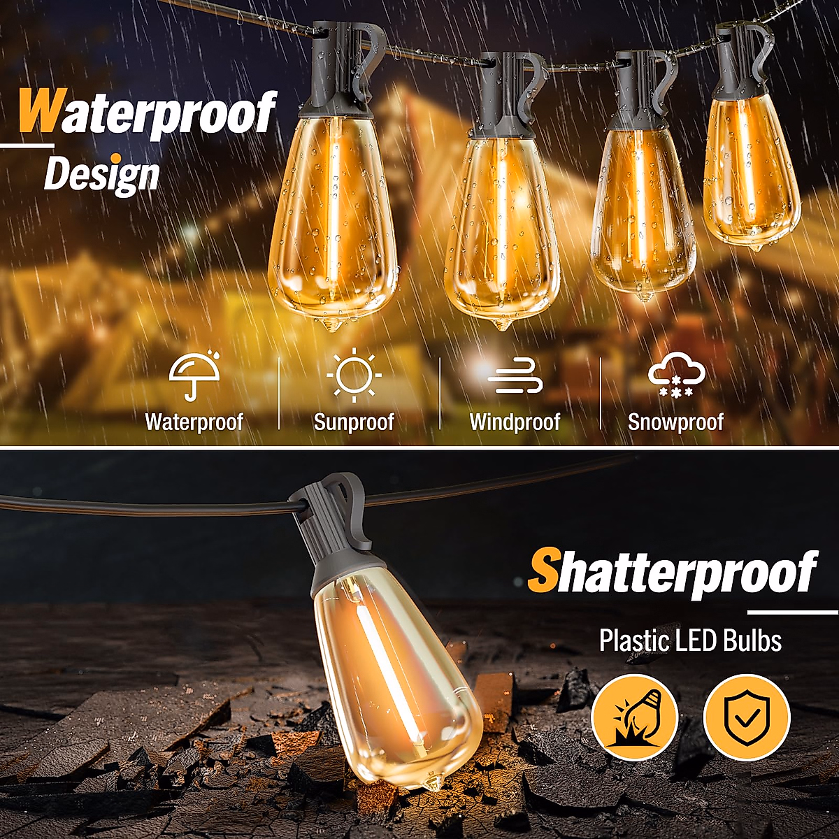 116FT Solar String Lights Outdoor Waterproof with Remote and USB Port, 53 Edison Bulb Outdoor Solar Powered Dimmable String Lights for Outside Patio, Backyard, Garden, Porch, Balcony