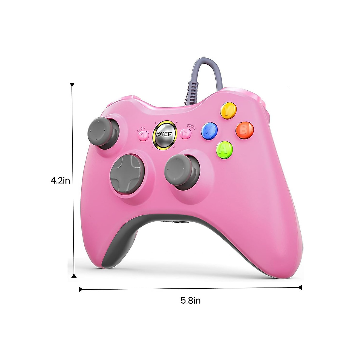VOYEE PC Controller, Wired Controller Compatible with Microsoft Xbox 360 & Slim/PC Windows 10/8/7, with Upgraded Joystick, Double Shock | Enhanced (Pink)