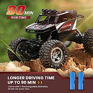DEERC DE45 RC Cars Remote Control Car 1:14 Off Road Monster Truck,Metal Shell 4WD Dual Motors LED Headlight Rock Crawler,2.4Ghz All Terrain Hobby Truck with 2 Batteries for 90 Min Play,Boy Adult Gifts