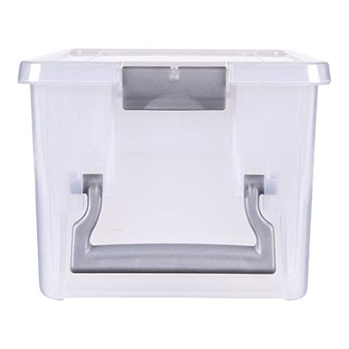 AB Designs 6925ABD Semi Satchel with Removable Dividers, Stackable Home Storage Organization Container, Clear with Sliver Latches and Handle
