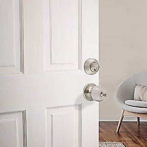 Gobrico Keyed Alike Entry Door Knob and Single Cylinder Deadbolt Lock Combo Set for Entrance and Front Door with Satin Nickel Finish,1 Pack