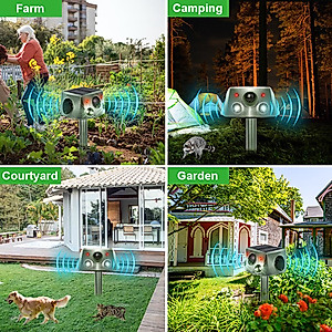 Ultrasonic Solar Animal Repeller for Yard, 6 Modes Outdoor Animal Repellent with PIR Motion Sensor & Flashing Light, Animals Deterrent for Squirrel Bird Deer Cat Skunk Dog for Yard Garden